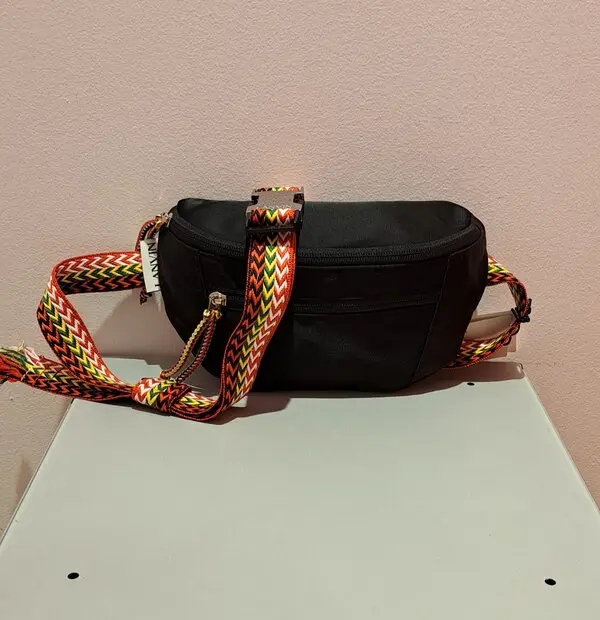 LANVIN Zigzag Embroidered Curb Belt Bag - Black