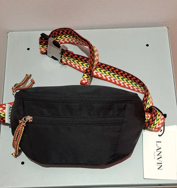 LANVIN Zigzag Embroidered Curb Belt Bag - Black