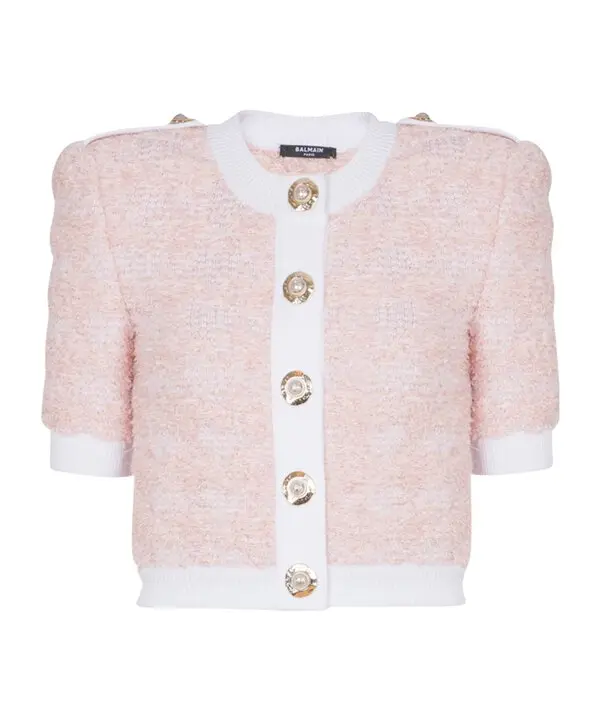 Balmain Short-sleeved Knit Cardigan With Decorative Buttons - Pink