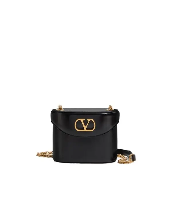 Valentino Garavani Vain Vanity Bag In Shiny Calfskin With Vlogo Signature - Black