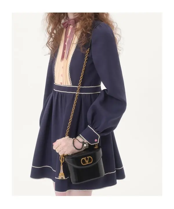 Valentino Garavani Vain Vanity Bag In Shiny Calfskin With Vlogo Signature
