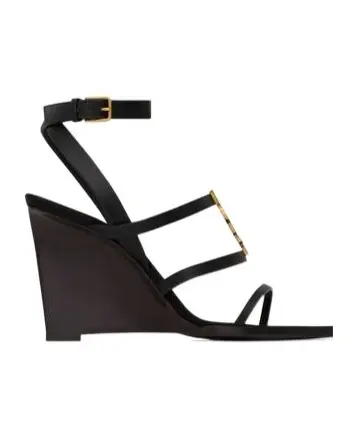 Saint Laurent Cassandra Logo Plaque Wedge Sandals