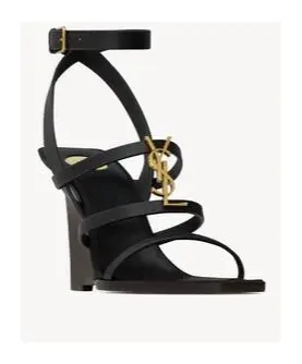Saint Laurent Cassandra Logo Plaque Wedge Sandals