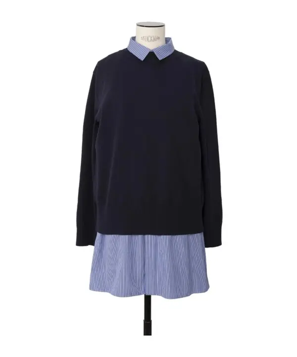 Sacai Poplin X Cotton Striped Collared Knit Dress - Black