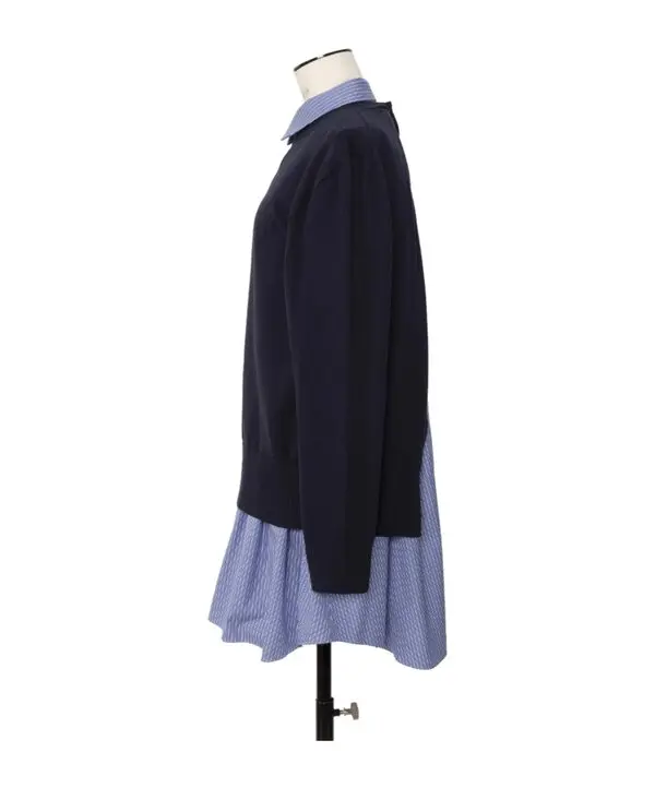 Sacai Poplin X Cotton Striped Collared Knit Dress