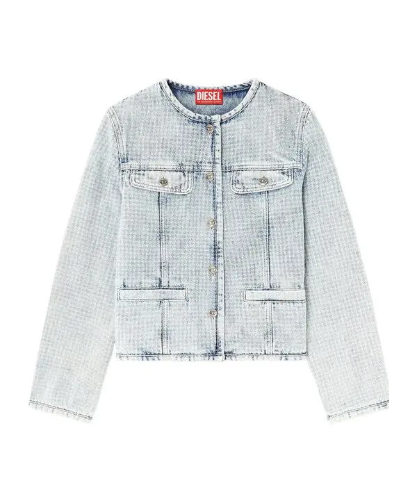 DIESEL® Houndstooth Embellished Denim Jacket - Light Blue