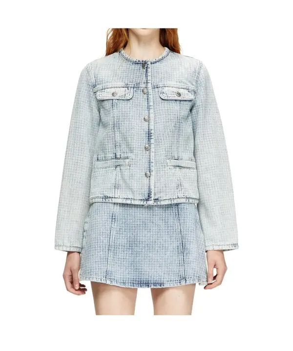 DIESEL® Houndstooth Embellished Denim Jacket - Light Blue