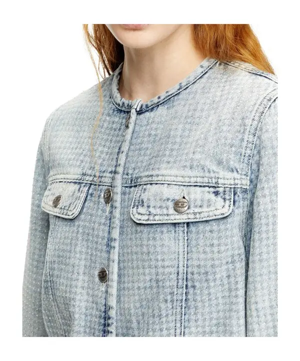 DIESEL® Houndstooth Embellished Denim Jacket - Light Blue