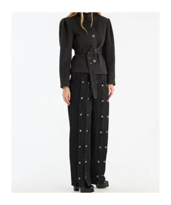 ROTATE BY BIRGER CHRISTENSEN Button Detail Wide-leg Jeans - Black