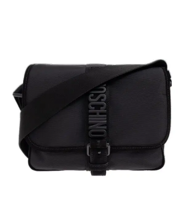 Moschino Plaque Buckled Shoulder Bag - Black