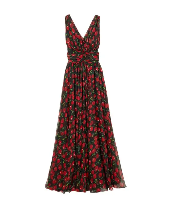 Dolce & Gabbana Cherry-print V-neck Maxi Dress