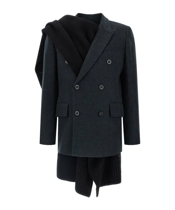 Sacai Notched Lapel Double-breasted Blazer - No