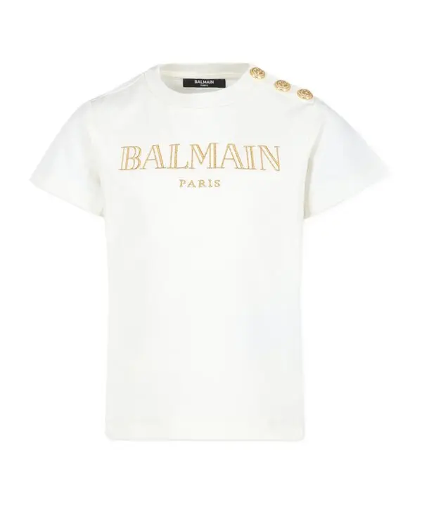 Balmain Logo Embroidered Short Sleeve T-shirt - White