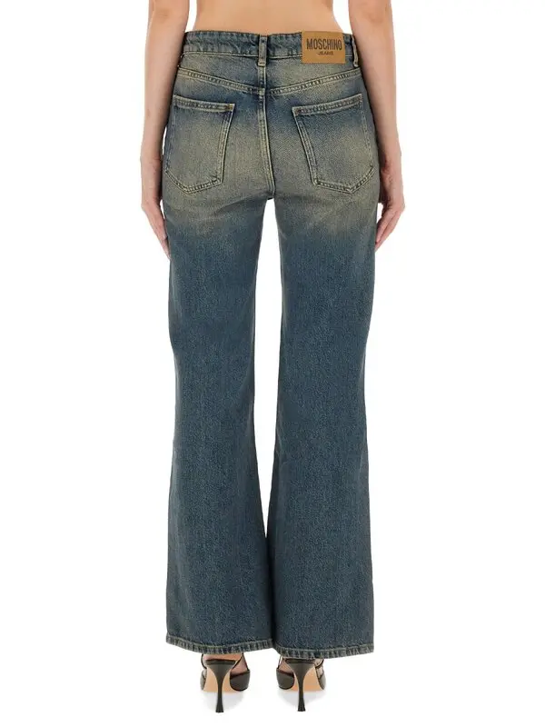 Moschino Patch Flared Leg Jeans - Gray