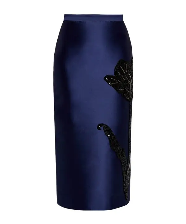 Erdem Sequined Floral Pencil Midi Skirt - Black