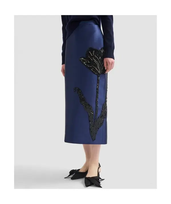 Erdem Sequined Floral Pencil Midi Skirt