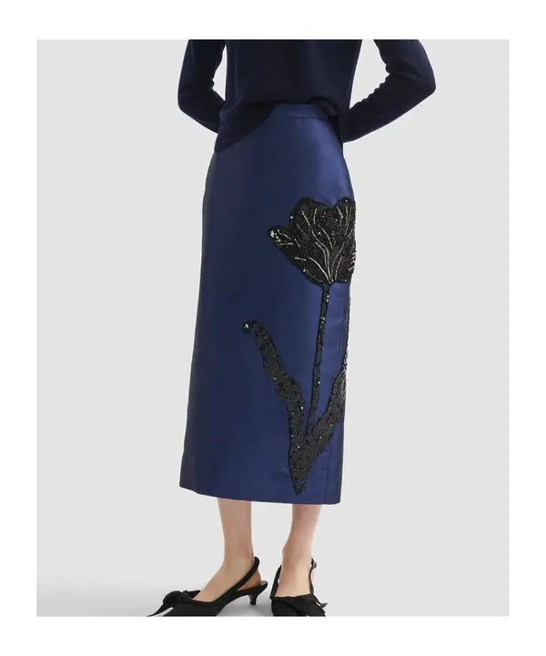 Erdem Sequined Floral Pencil Midi Skirt