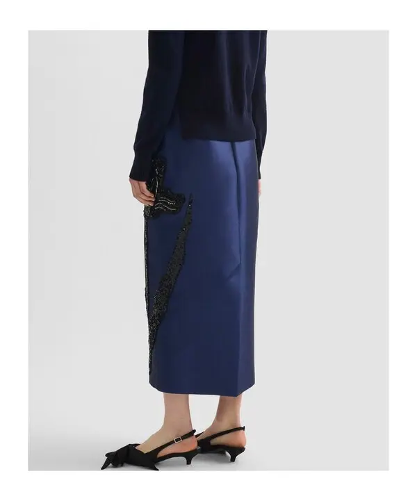 Erdem Sequined Floral Pencil Midi Skirt