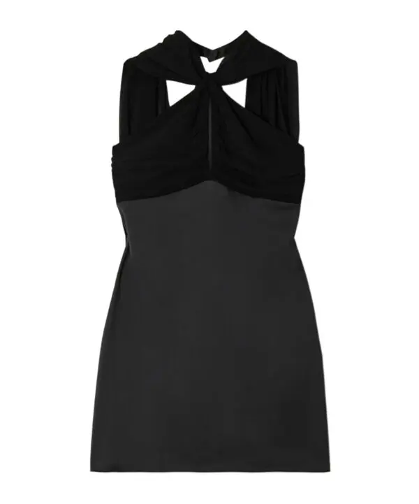 Posse Solene Ruched Chiffon And Satin-crepe Mini Dress - Black