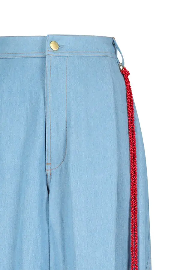 DARKPARK Phebe Wide-leg Trousers With Beaded Detail - Blue