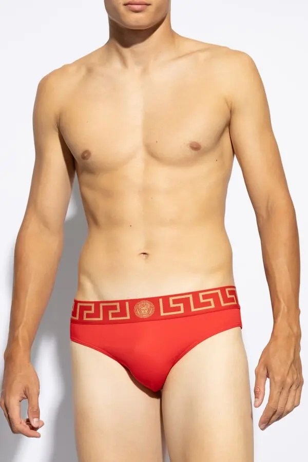 Versace Greca Waistband Swim Briefs - Red