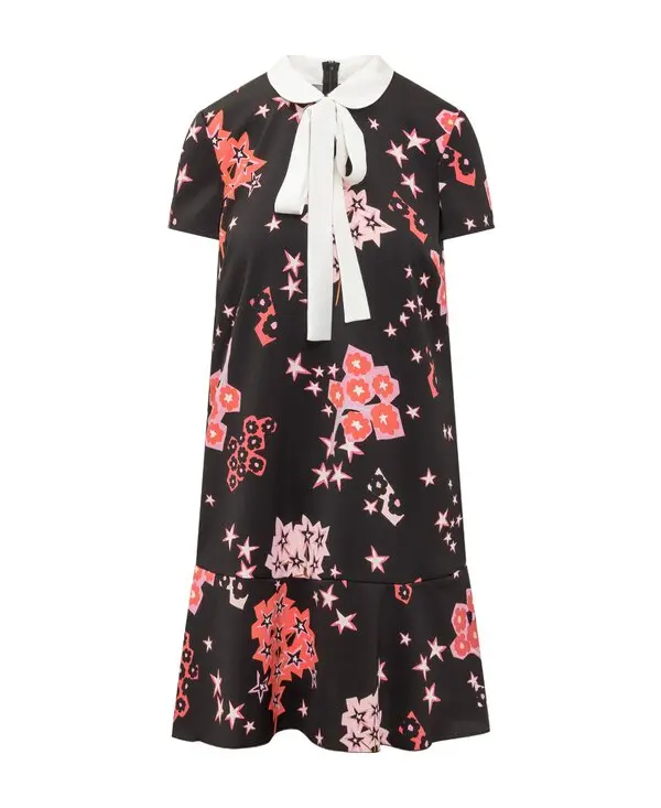 Red Valentino Floral Printed Dress With Peter Pan Collar - No