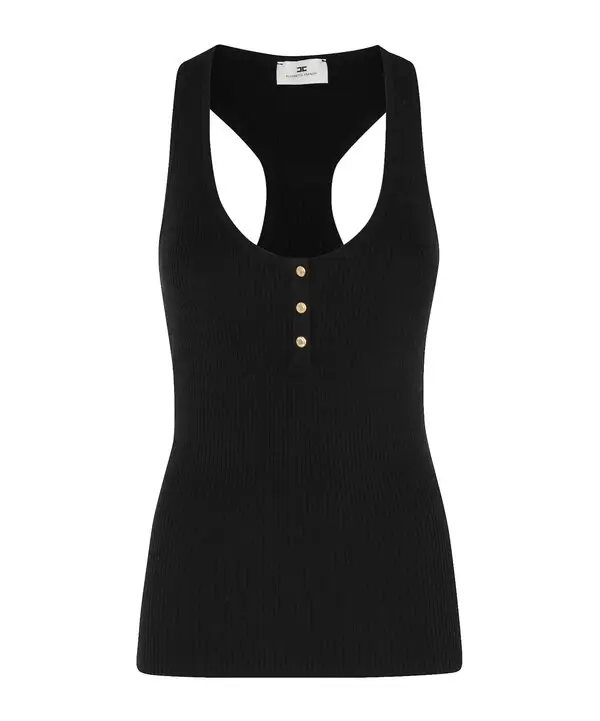 Elisabetta Franchi Micro-braided Knit Top With Button Detail
