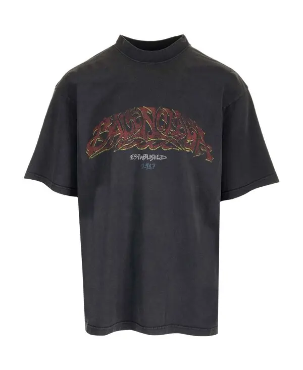 Balenciaga Logo Printed Vintage Crewneck T-shirt