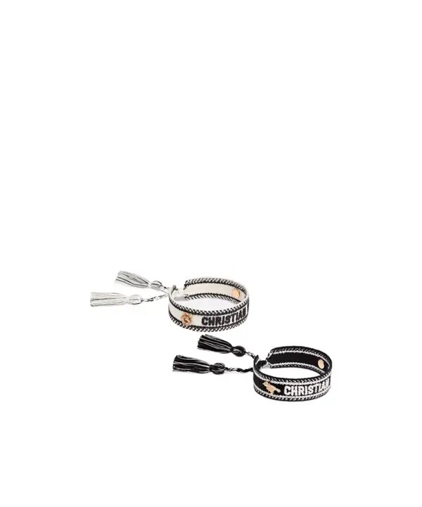 Dior Embroidered Bracelets With Gold Finish Motifs - Black/white