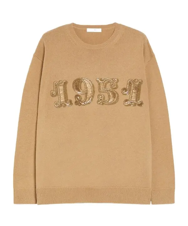 Max Mara Plata Logo Embellished Crewneck Jumper - Camel