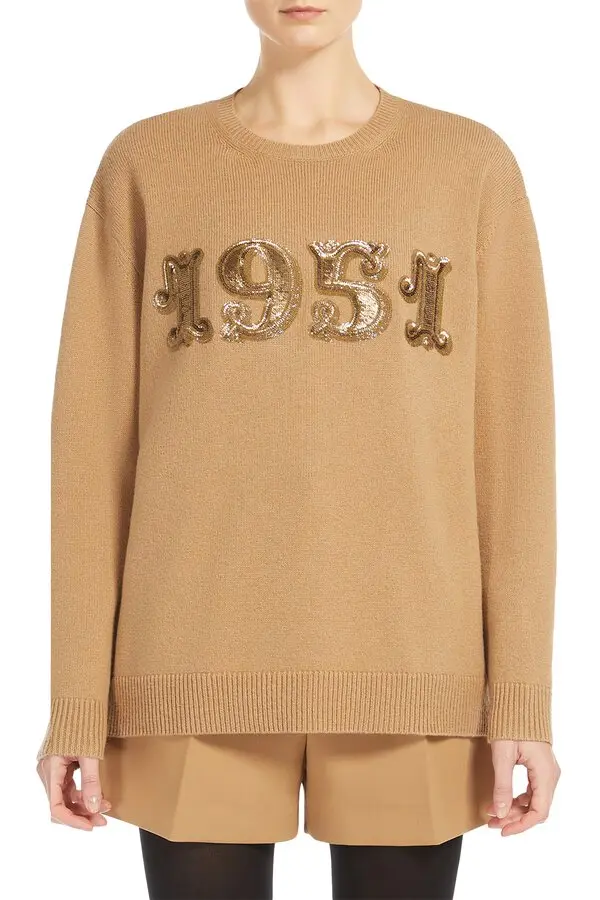 Max Mara Crewneck Jumper With Embellished Logo