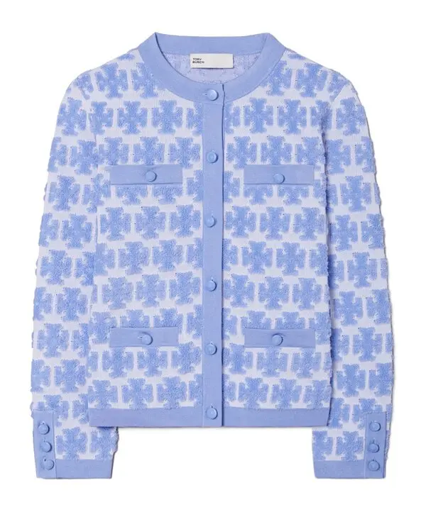 Tory Burch Double T-monogram Knitted Cardigan - Blue