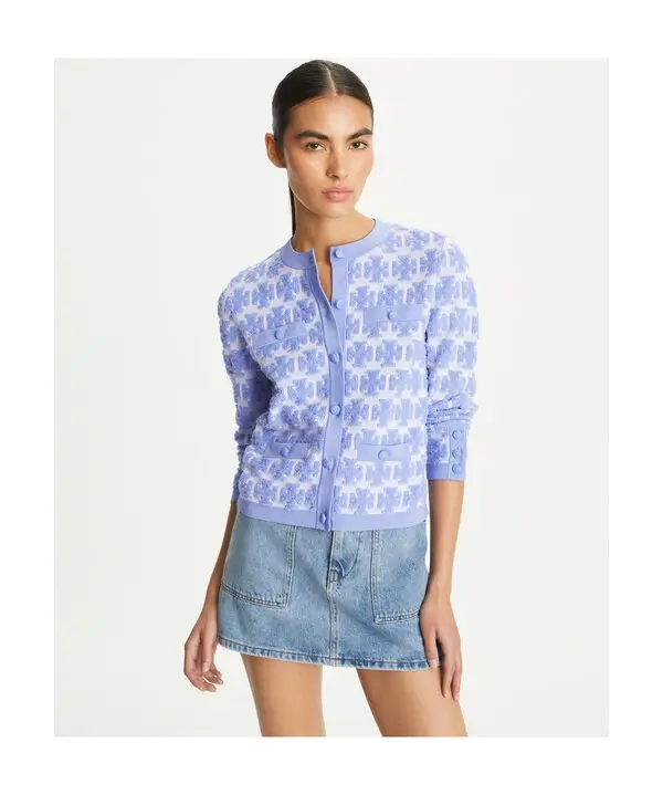 Tory Burch Double T-monogram Knitted Cardigan - Blue