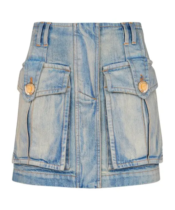 Balmain Denim Skirt With Pockets