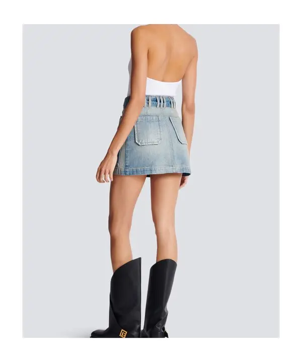 Balmain Denim Skirt With Pockets