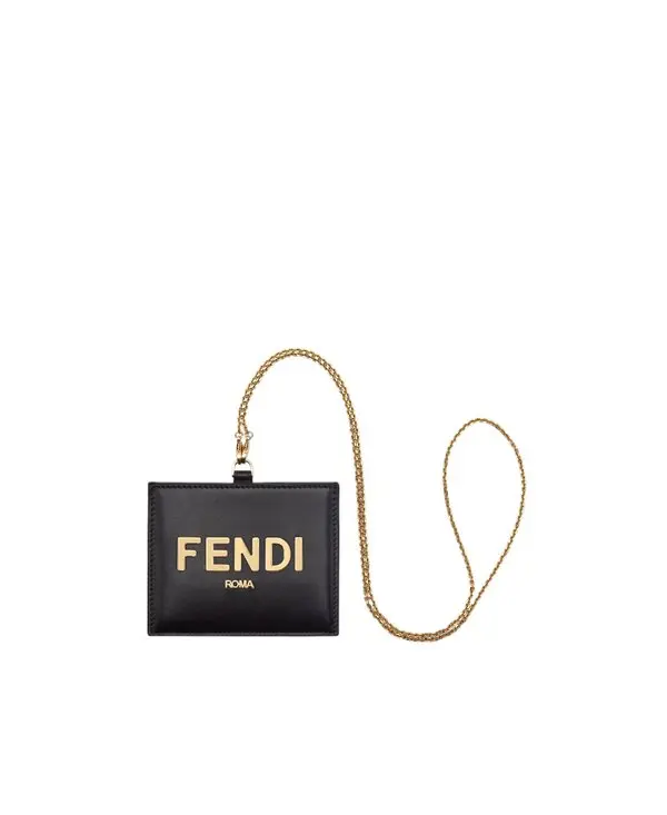 Fendi Leather Name Badge With Gold Chain - Black