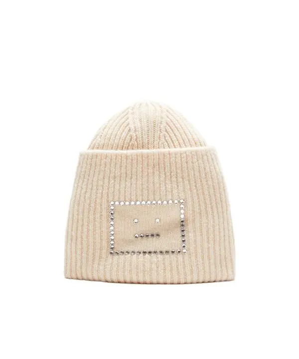 Acne Studios Crystal Embellished Wool Beanie - Mixed Oat Color