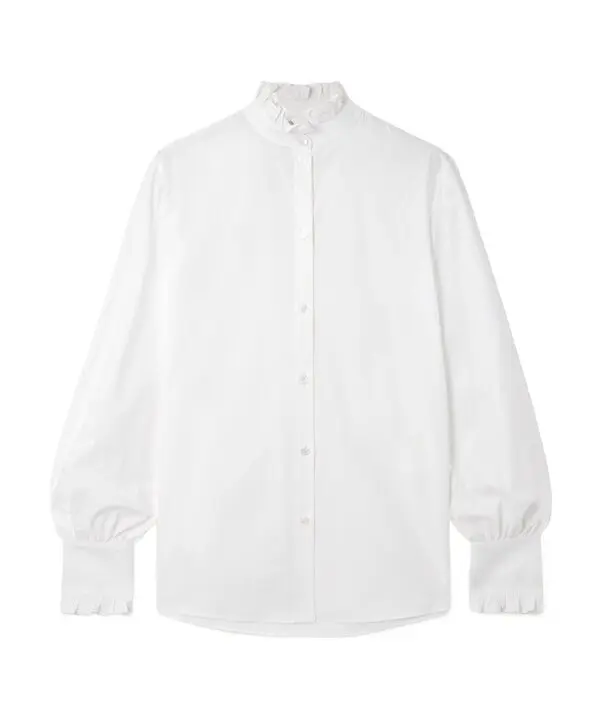 Valentino Garavani Ruffled High-neck Button-up Shirt - White