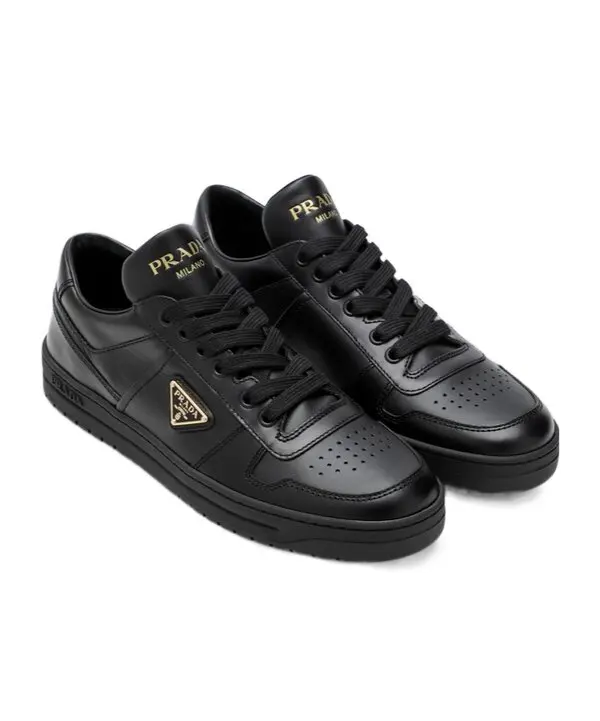 Prada Downtown Round-toe Perforated Sneakers - Black