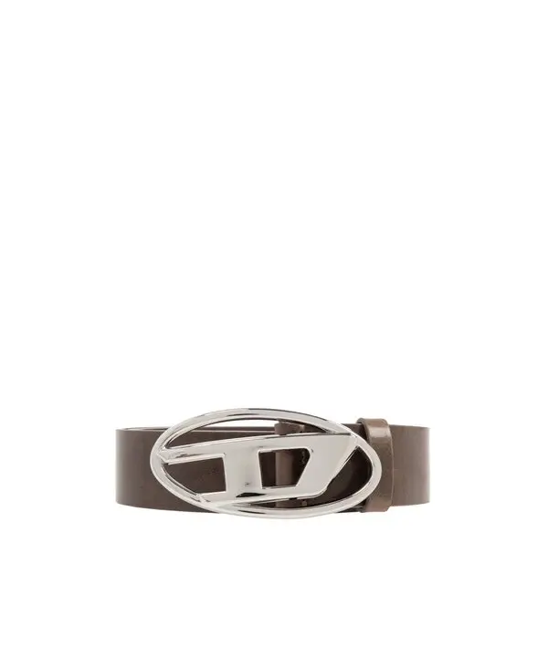 DIESEL® Logo Buckle Leather Belt - White