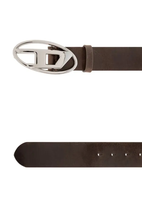DIESEL® Logo Buckle Leather Belt - White