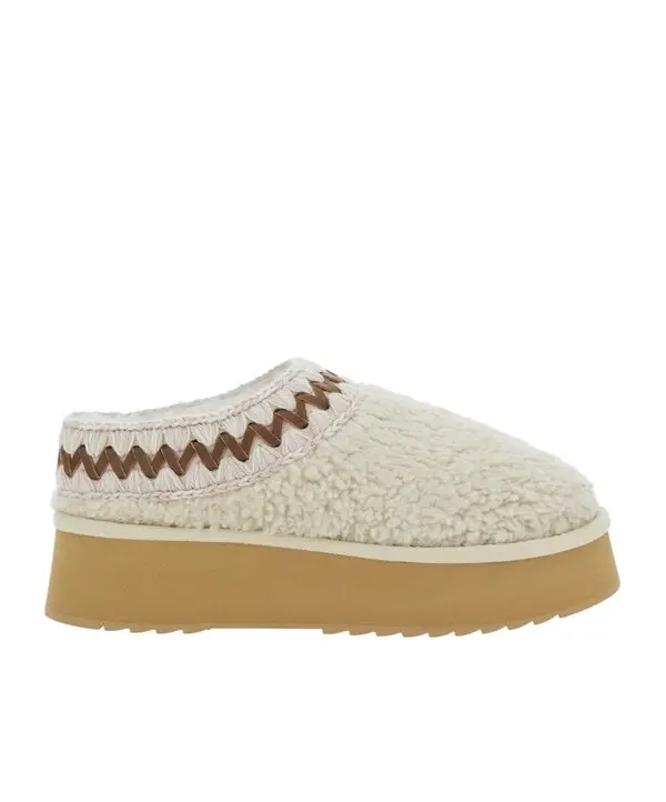 Mou Braided Faux Fur Platform Flat Mules - Nude