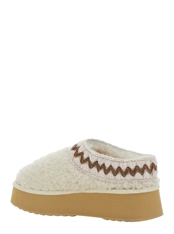 Mou Braided Faux Fur Platform Flat Mules