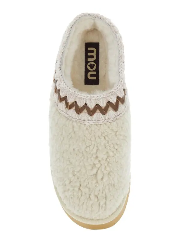 Mou Braided Faux Fur Platform Flat Mules