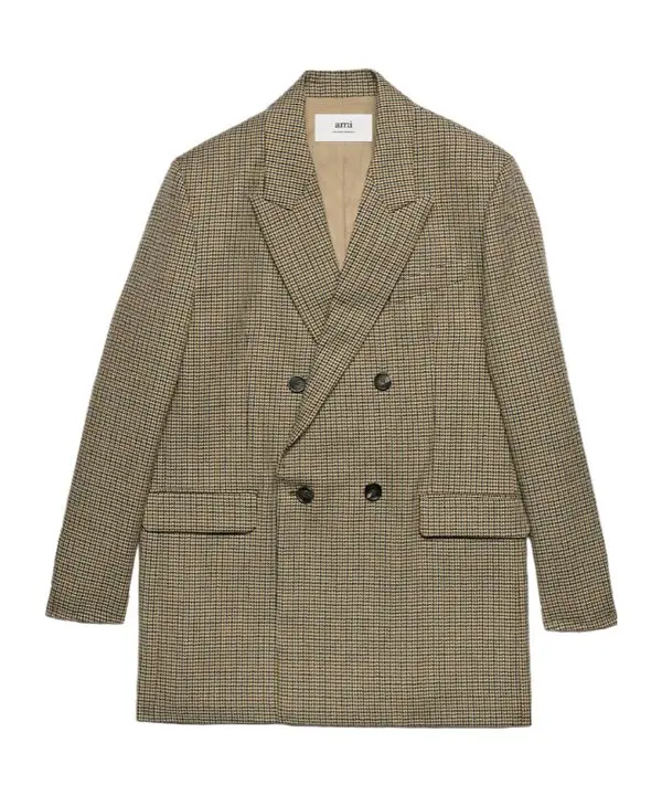AMI Paris Houndstooth Double-breasted Blazer - Brown