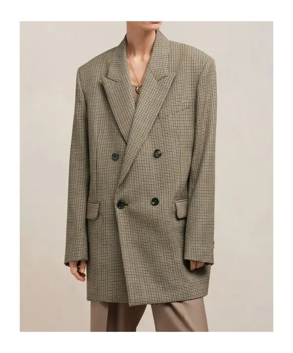 AMI Paris Houndstooth Double-breasted Blazer - Brown