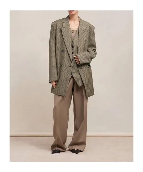 AMI Paris Houndstooth Double-breasted Blazer - Brown
