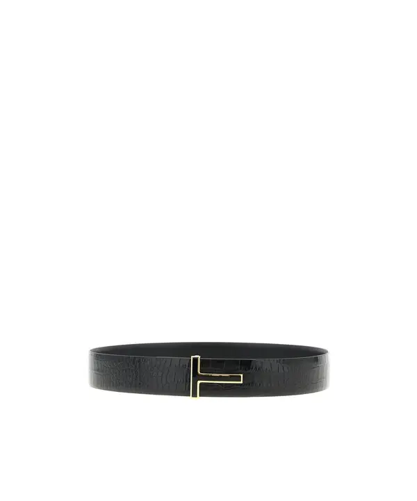 TOM FORD Reversible Crocodile-effect Logo Belt - Black
