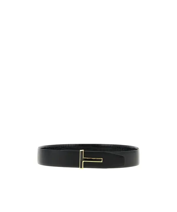 TOM FORD Reversible Crocodile-effect Logo Belt - Black
