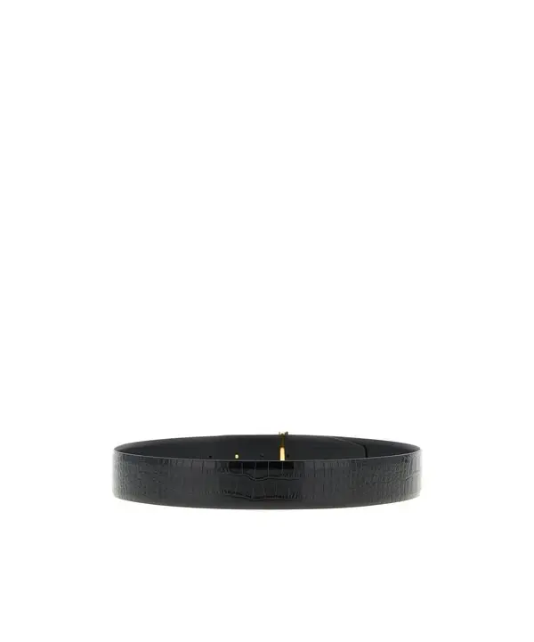 TOM FORD Reversible Crocodile-effect Logo Belt - Black